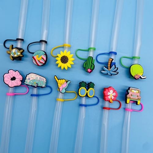 12PCS Straw Cover Cap, Cute Summer Straw Cover for Stanley 30&40 Oz Tumbler, Straw Topper for Stanley Cup in different Shapes,Straw Protectors Drinking Straw Caps for 10 mm Straws