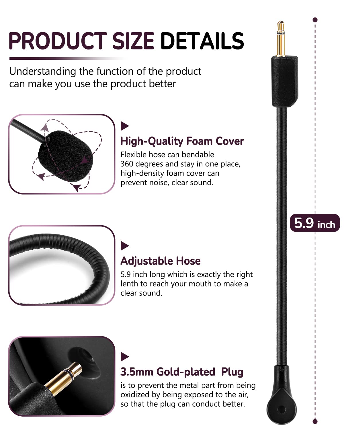 AKKE BlackShark V2 Mic Replacement 3.5mm Jack Detachable Microphone Boom Noise Cancelling Compatible for Razer BlackShark V2,V2 Pro, Gaming Headsets