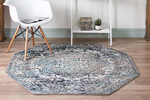 Rugs.com Arlington Collection Rug β 5 Ft Octagon Grey Medium-Pile Rug Perfect for Living Rooms, Kitchens, Entryways