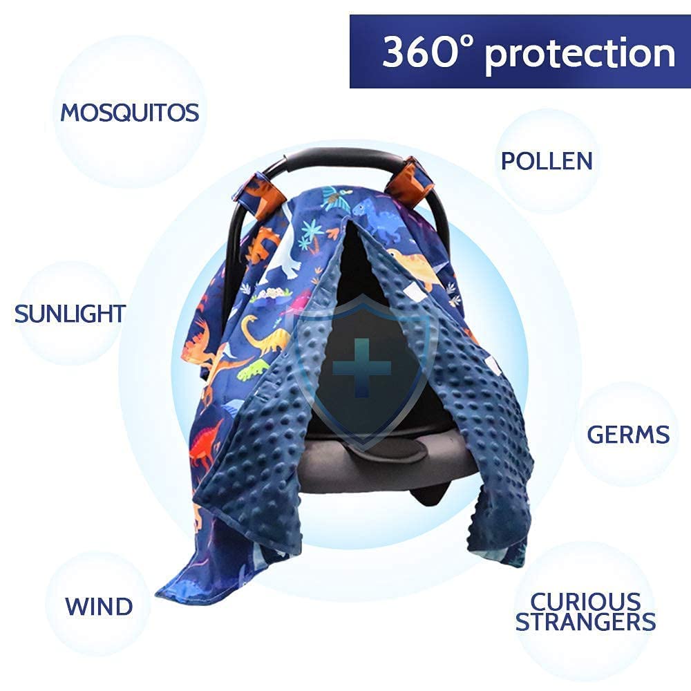 Dinosaur Baby Car Seat Canopy and Nursing Pillow Cover 2 Pack Set for Boys and Girls