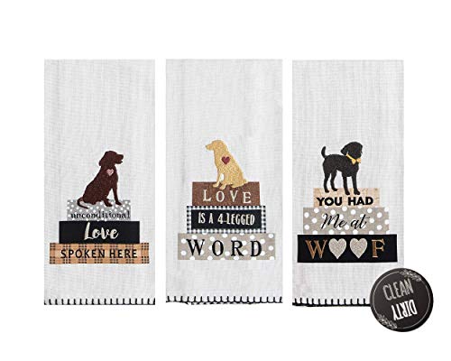 18TH STREET GIFTS Dog Decor Dish Towels - Set of 3 100% Cotton Tea Towels for Dog Lovers and Dishwasher Magnet - Dog Mom Gifts for Women - Dog Themed Gifts - Dog Kitchen Decor