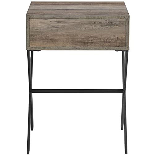 Walker Edison Metal Wood Small Side End Beside Table 1 Drawer X Leg Living Room Accent Table, 18 Inch, Grey Wash