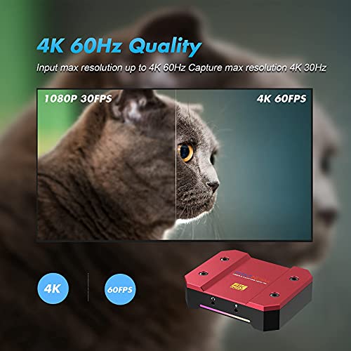 DIGITNOW USB Video Capture Card 4k/60Hz HDR10 Zero-Lag Passthrough, Ultra-Low Latency, Full HD Video Recording for PS5, PS4/Pro, Xbox Series X/S, Xbox One X/S, Real USB3.0