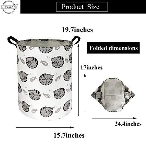 HIYAGON Large Storage Baskets,Waterproof Laundry Baskets,Collapsible Canvas Basket for Storage Bin for Kids Room,Toy Organizer,Home Decor,Baby Hamper(Fish & Cat)