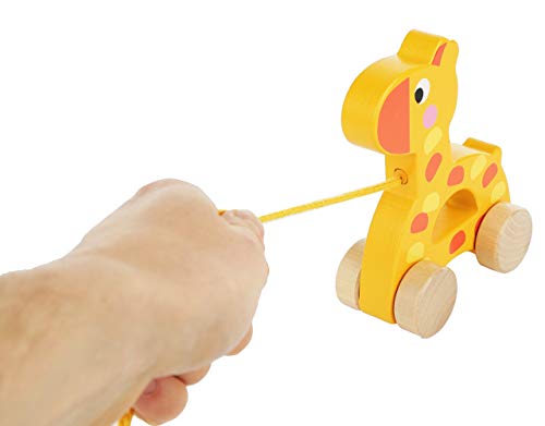 Adorable Giraffe Wooden Animal Pull Toy - Solid Wood Educational Baby Toy for Toddler Boys and Girls Age 18 Months, and Up - Classic Developmental Pull Toy