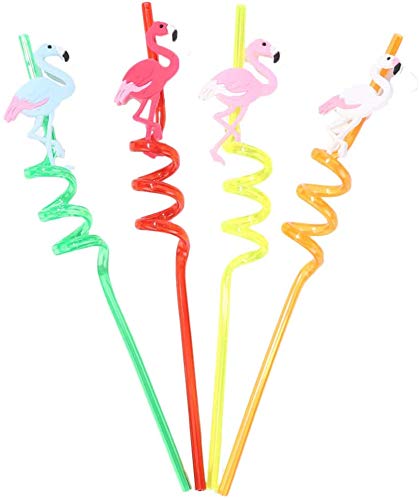 12pcs Reusable Straws Silly Crazy Loop Straws Plastic Drinking Straws for Wedding Birthday Party Favors Supplies - Flamingo