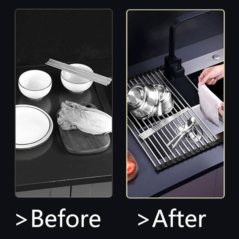 18x15 Roll up Sink Drying Rack Over The Sink Multipurpose roll-up Dish Drying Rack Kitchen Stainless Steel Sink Drain Rack Roll Up Dish Rack Food Drying Mat roll-up Dish Drying Rack