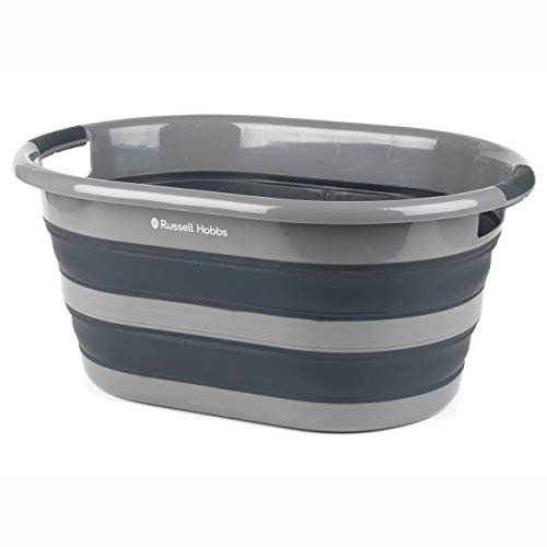 Russell Hobbs LA053879GRYEU Oval Folding Plastic Laundry Basket, 27 L, Black/Grey