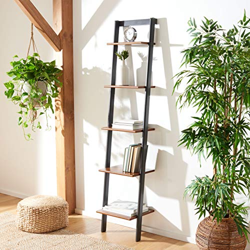 Safavieh Home Collection Allaire Honey Brown/Charcoal 5-Tier Leaning Storage Display Shelves Living Room Bedroom Office Bookcase Etagere, 0