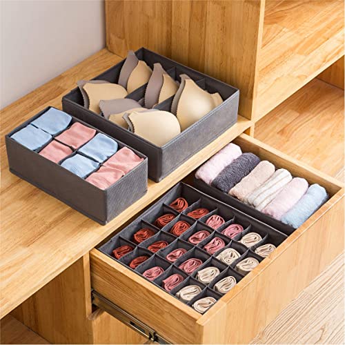 Qozary 4 Pack Drawer Organizer and 2 Pack Socks, Underwear Drawer Organizer