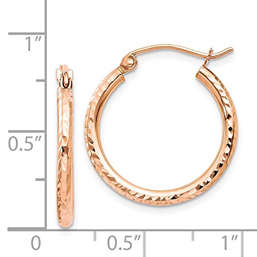 14K Rose Gold Polished Diamond Cut 3/4 inch Round Hoop Earrings| Real Rose Gold Click Top Hoop Earrings