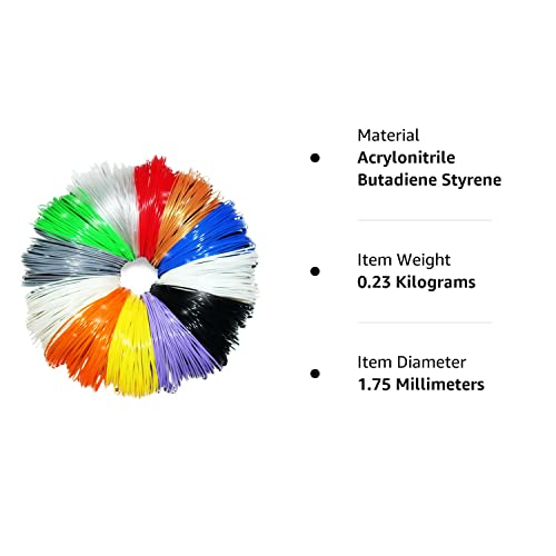 3D Pen Filament Refills - 1.75mm ABS Printer Refill Pack - 240 Linear Feet in 20 Foot Lengths Per Color - 80 Stencil E-Book & Bonus Glow in The Dark Color Included by 3D Artist Supply