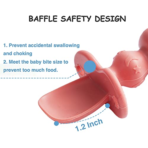 4 Pack Baby Utensils Self Feeding 6+ Months, Silicone Baby Spoons and Forks, Toddler Utensils for Baby Led Weaning, Chewable Utensils First Stage, Pink, Yellow