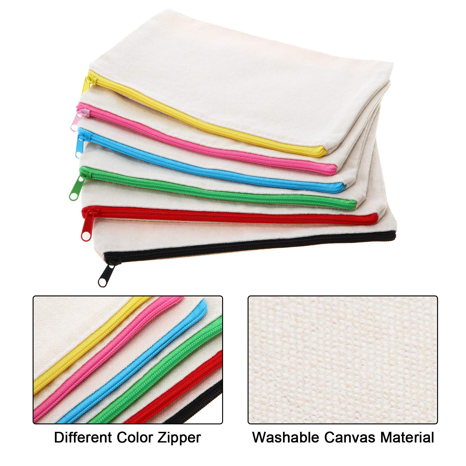 12 Pieces Multipurpose Canvas Cosmetic Bag Makeup Pouches with Zipper Canvas Bag Blank Makeup Bag Plain Pencil Pouch Travel Toiletry Bag for Women Girls DIY