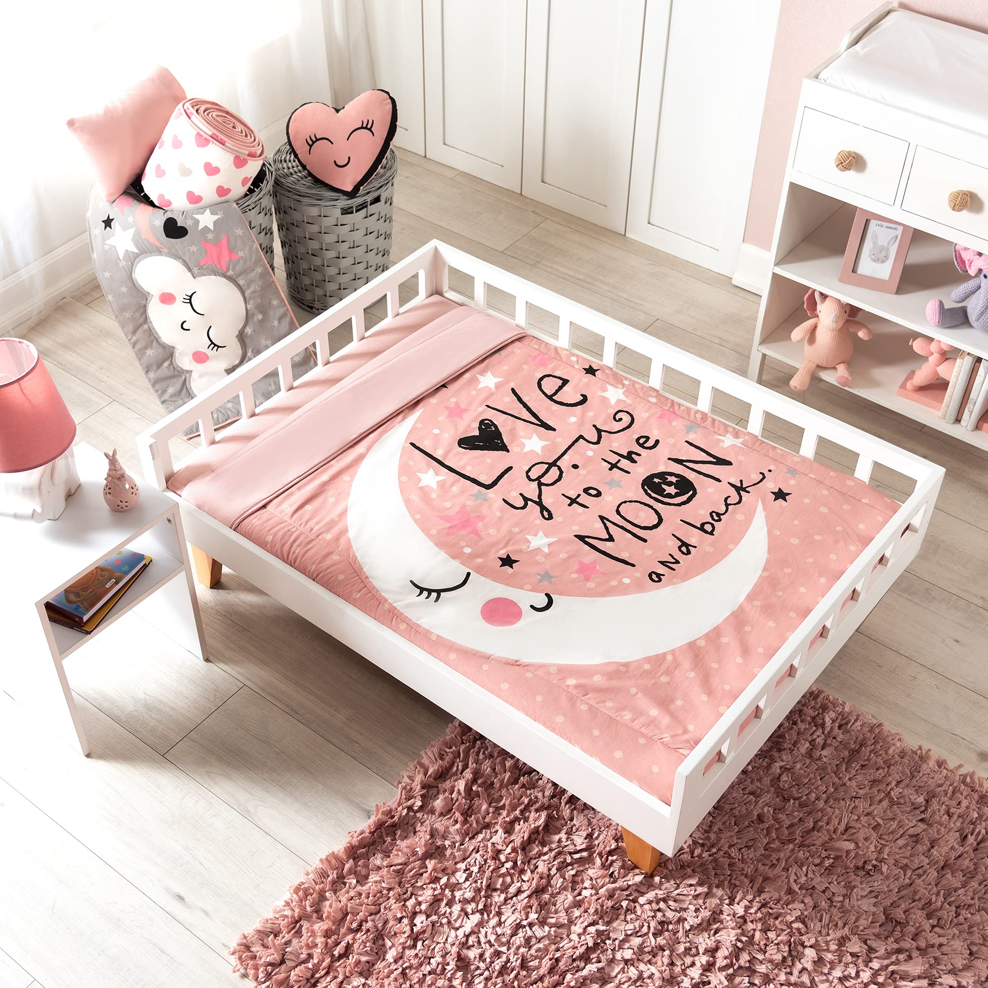 DreamPartyWorld Baby Girl Bedding Set Moon Pink Nursery for Baby Shower Material: 100Percent Cotton 4 Pieces