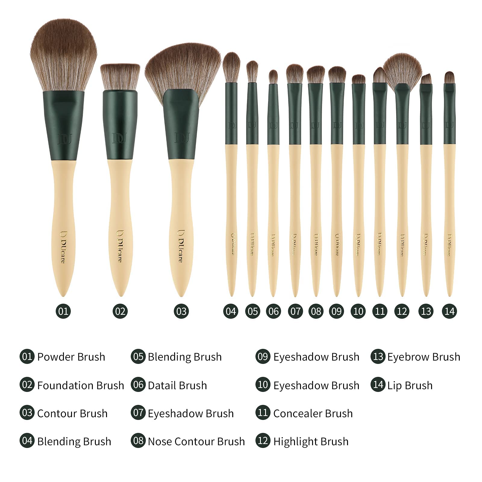 DUcare Makeup Brushes 14Pcs with 3Pcs Makeup Spong & Cosmetic Bag - Lime Mojito Series Christmas Gifts Professional Kabuki Foundation Blending Brush Face Powder Blush Concealers Eye Shadows