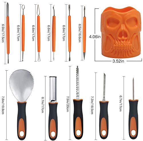 BENERAY Pumpkin Carving Kit, Includes 11 Pcs Stainless Steel As a Carving Set for Pumpkin Halloween Decoration Kit Easily Sculpting Jack-O-Lanter Halloween Set - with a Skull Storage Carrying Bucket