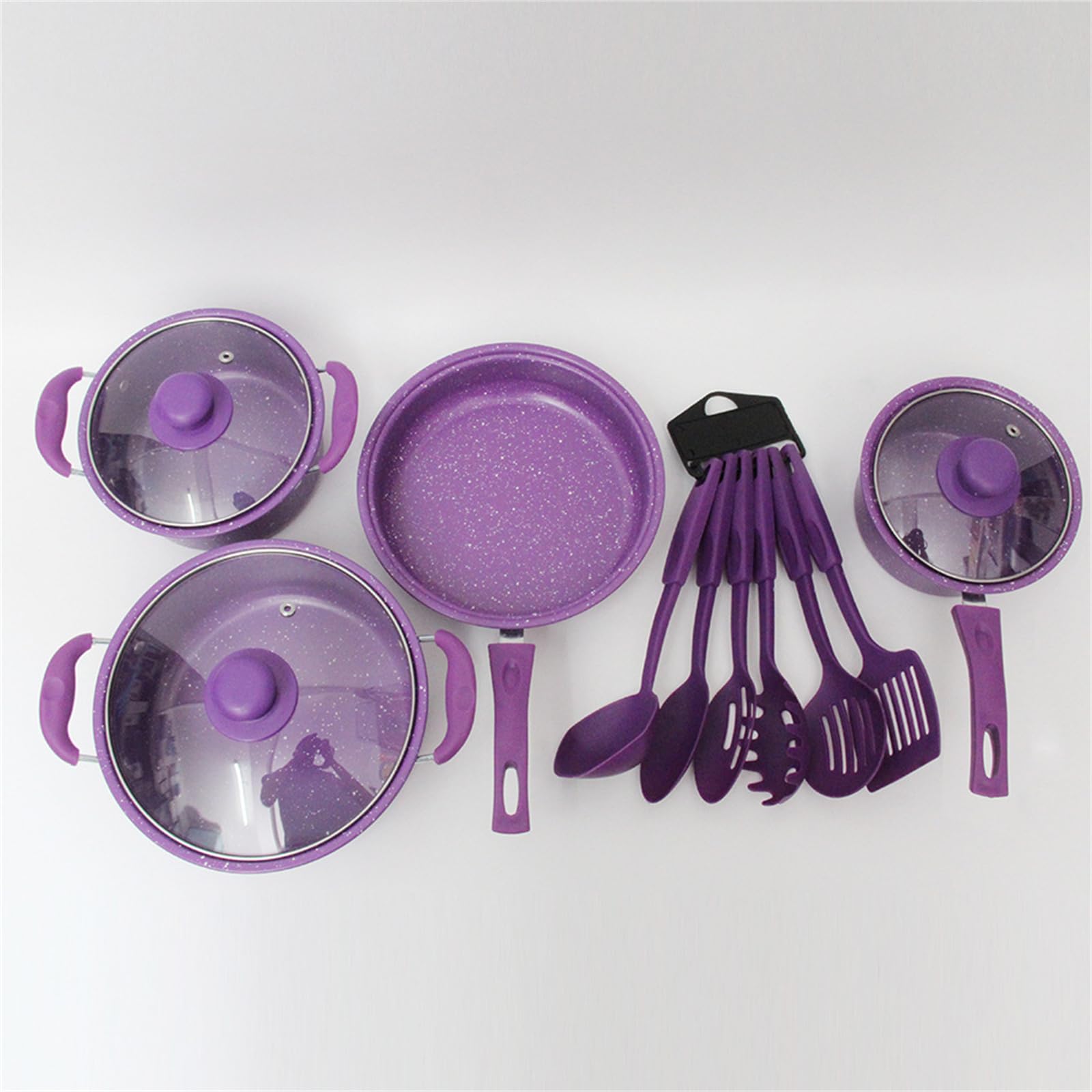 13 Piece Non Stick Pots and Pans Set with Lids, Kitchen Kitchenware Cooking Pots & Pans Kits, Complete Cookware Set for Kitchen,Dishwasher/Oven Safe, Non Toxic,Purple