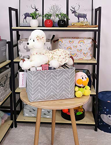 QUEENLALA Rectangular Laundry Hamper/Foldable Nursery Laundry Basket for Organizing/Storage Bin Baskets/Children Toy Office Bedroom/Toy Bin Closet Shelf Baskets(Rec-Grey Wheat)