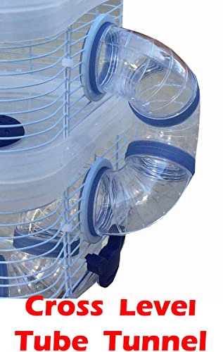 Acrylic Clear 3-Floor Levels Habitat Hamster Home Rodent Gerbil Mouse Mice Cage with Large 6" Diameter Running Ball On Top (Blue)