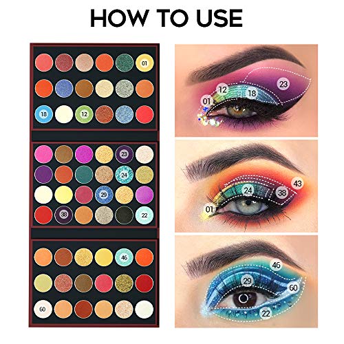 EYESEEK Eyeshadow Palette Glitter Pro 60 Colors Colorful Eye Shadow Makeup Palette High Pigmented Matte And Sparke Glitter Eyeshadow Pallet Easy To Blend Shimmer Eyeshadow Powder #Neon
