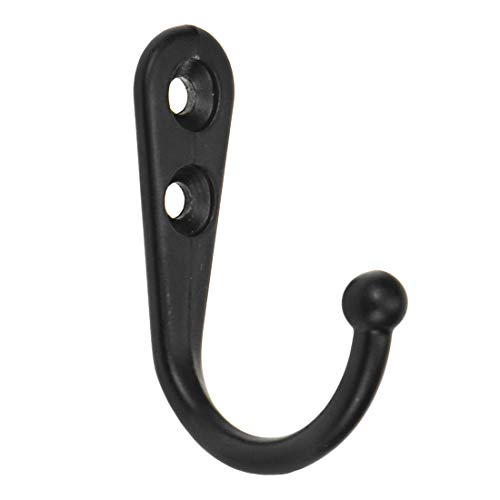 Bitray Wall Mounted Robe Hook Single Coat Hanger, 12PCS Two Hole Coat Hooks Zinc Alloy Antique Hook Single Hook with Screws (1.73" x 1.18", Black)