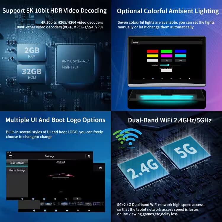 13.3" Upgrade Android 11 Car Headrest Video Players with 2.4G/5G Dual Brand WiFi, Dual Rear Seat TV Monitors Can Sync Screens, IPS Touch Screen 4K Tablets, HDMI Out/in Bluetooth FM USB-2G+32G