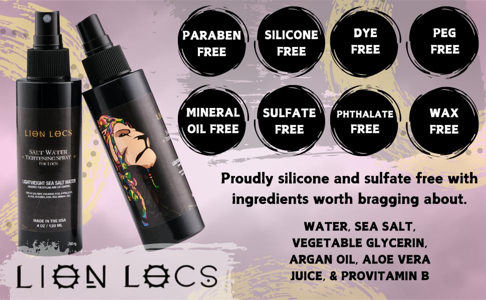 Lion Locs Starter Twist and Lock Spray for New Dreadlocks | Vegan Sea Salt Mist with Essential Oils & Aloe (4oz)