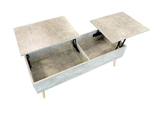 Aline Lift-Top Convertible Coffee Table with Wooden Legs (Gravel Grey)
