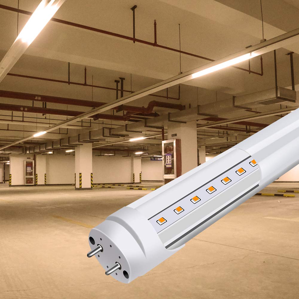 18W 4FT T8 LED Light Tube, Dual-End Powered Ballast Bypass, 40W Equivalent Fluorescent Replacement, 2000LM Frosted Cover Lighting Fixture, Warm White 3000K-3500K, AC85-265V, 4 Pack