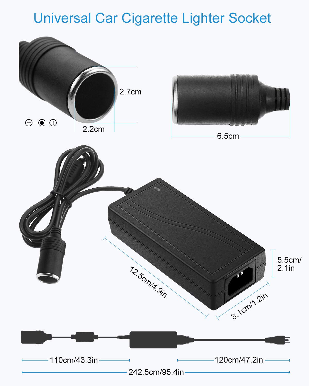 ALITOVE AC to DC Converter 12V 5A 60W 100-240V to 12V Car Cigarette Lighter Socket AC/DC Power Adapter Power Supply for Car Vacuum Cleaner Car Fan Car MP3 Other Car Devices Under 60W