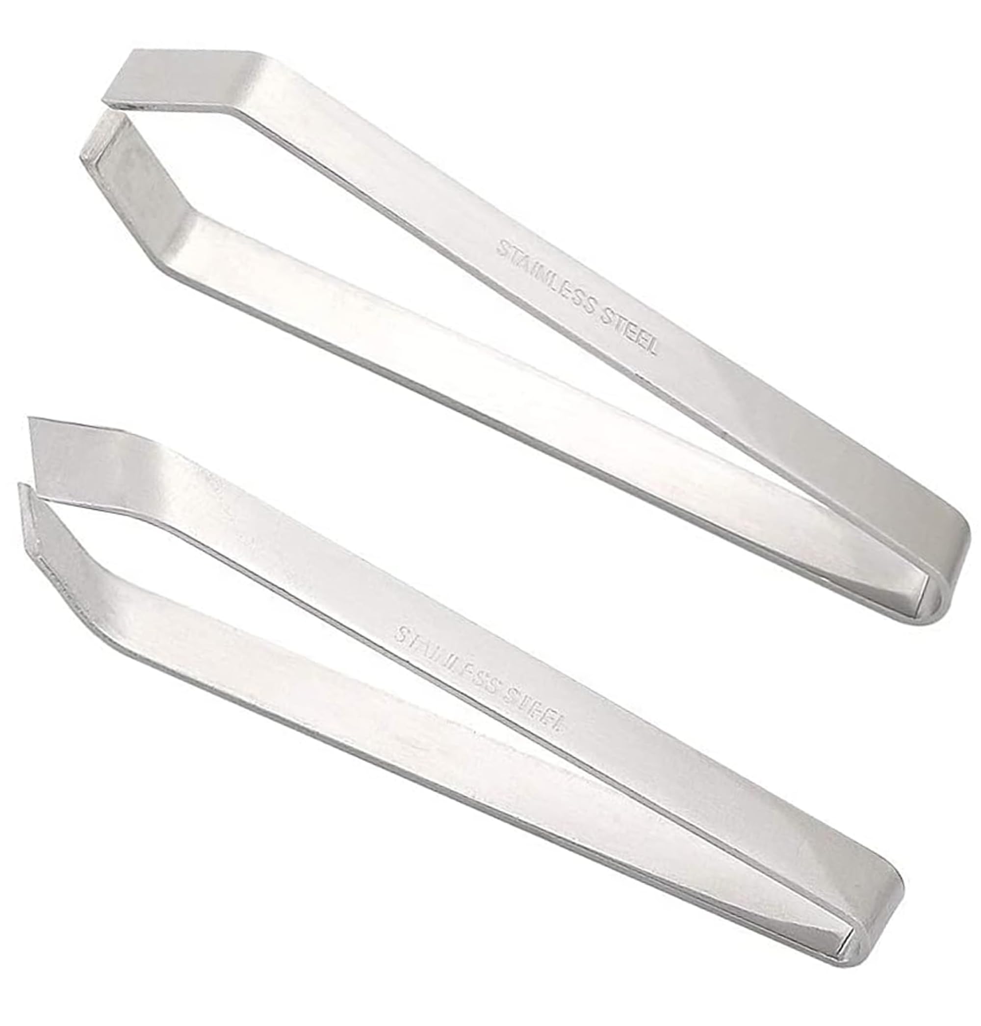 2 Pieces Fish Bone Tweezers, Stainless Steel Flat and Slant Tweezers Pliers Remover Tool (4.6")