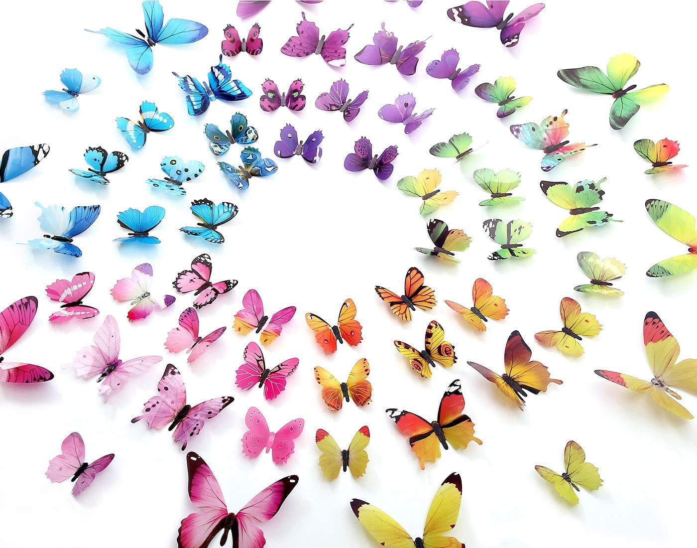 60pcs Butterfly Wall Decor, Plastic Fake Butterflies Wall Art Artware Decorations for Birthday Wedding Christmas Party Decorations, Cake Decorations, Removable Stickers