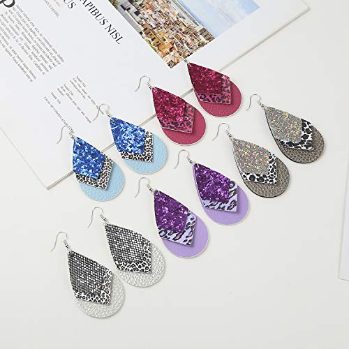 12 Pairs Leather Earrings for Women Layered Leopard Leather Earrings Handmade Colorful Lightweight Big Leather Earrings Dangle