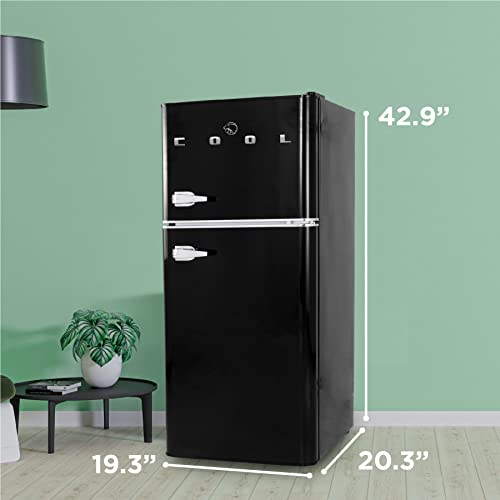 Commercial Cool CCRRD45HB 4.5 Cu. Ft True Freezer, Vintage Style, Retro Fridge with 2 Slide-Out Glass Shelves,Black Refrigerator