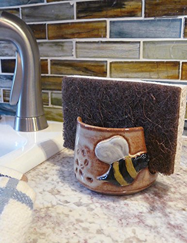 American Made Pottery Kitchen Sponge Holder, Busy Bee Motif