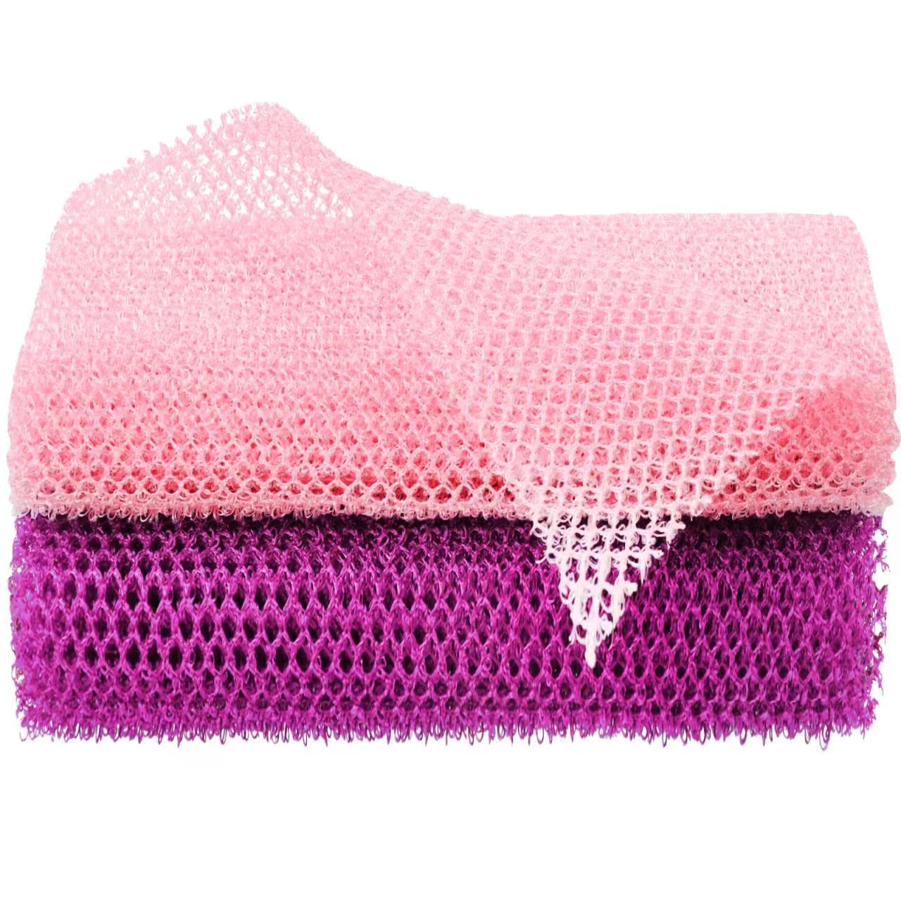 2 Pcs African Net Sponge,African Exfoliating Net,Long Exfoliating Bath Sponge,African Towel Exfoliating,Nylon Net,African Net Wash Cloths,Multipurpose net,Back Scrubber for Shower(Pink,Purple)