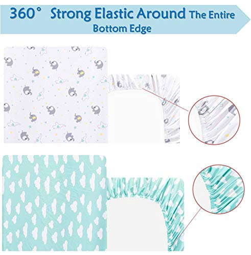 Crib Sheets Neutral, 2 Pack Fitted Crib Sheets Set, Printed Crib Sheets for Boys and Girls, Soft and Breathable Silky Microfiber Baby Sheet Fits Standard Crib and Toddler Mattress, Elephant & Clouds