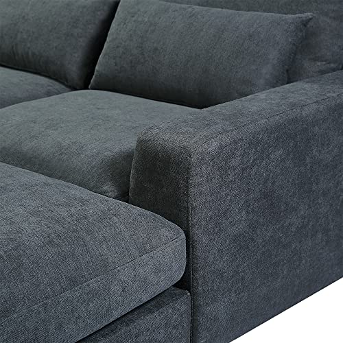 130" 5 Seaters Modular Deep Seat Down Feather Filled Sectional Sofa Couch with 4 Waist Pillows for Home Office Apartment Living Room Furniture Sets ,L-Shaped Corner Sofa&Couch Movable Ottoman/Chaise