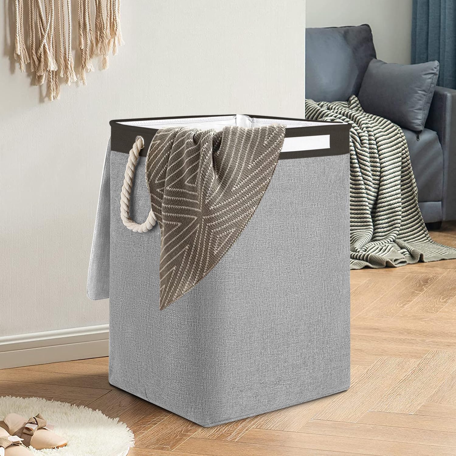 2 Pack Large Laundry Hampers with Lid, Collapsible Laundry Baskets with 2 Bags and 5 Hangers, Foldable Laundry Basket, Portable Clothes Hamper Laundry Basket Organizer for Bathroom, Bedroom, College