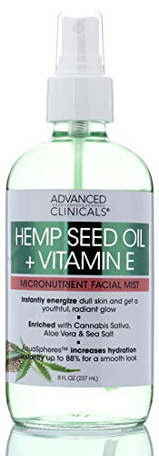 Advanced Clinicals Hemp + Vitamin E Micronutrient Skin Energizing, Instantly Hydrating Face Toner Spray Lightweight, Non-Greasy Premium Facial Spray W/Pure, Cold Pressed Hemp Oil, 8 Fl Oz