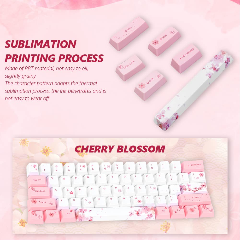 Hopcd Five-Faced Dyed Anime Style PBT Mechanical Keyboard Replacement Bouton Keycaps Set DIY Sublimation PBT Keycaps - 73PCS(Cherry-Blossom)