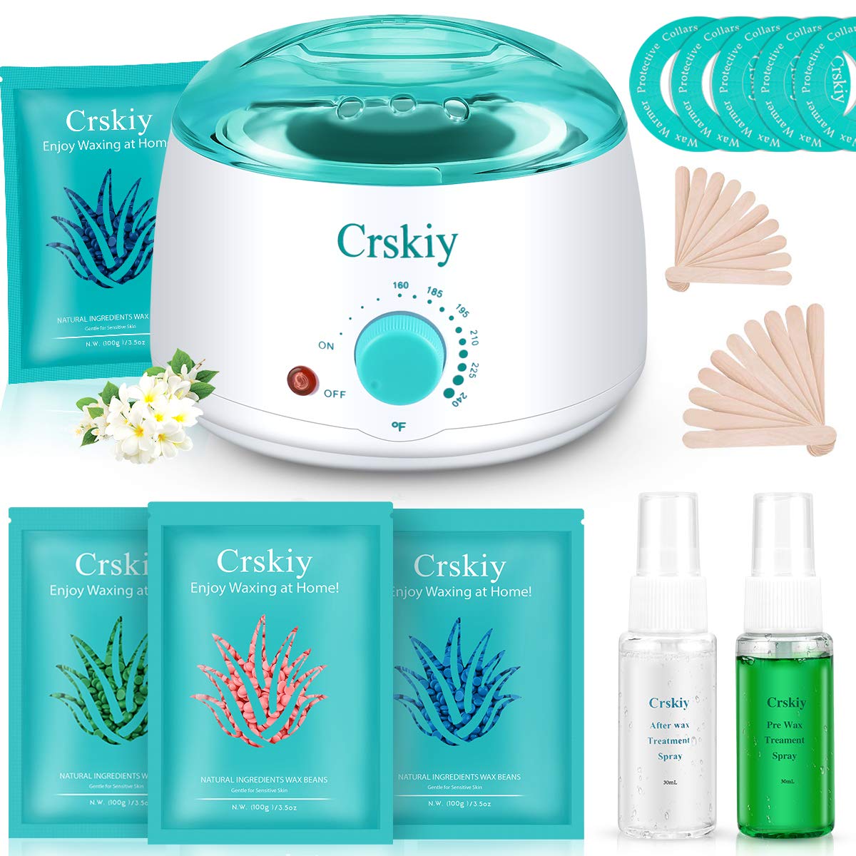 Crskiy Wax Warmer Hair Removal Kit for Women and Men with 4 Flavors Hard Wax Beans (14.1oz), Multiple Formulas for Coarse Hair, Eyebrow, Armpit, Bikini, and Brazilian Waxing