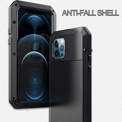 Marrkey iPhone 12 Case, 360 Full Body Protective Cover Heavy Duty Shockproof [Tough Armour] Aluminum Alloy Metal Case with Silicone Built-in Screen Protector for Apple iPhone 12 Pro 6.1 Inch - Black