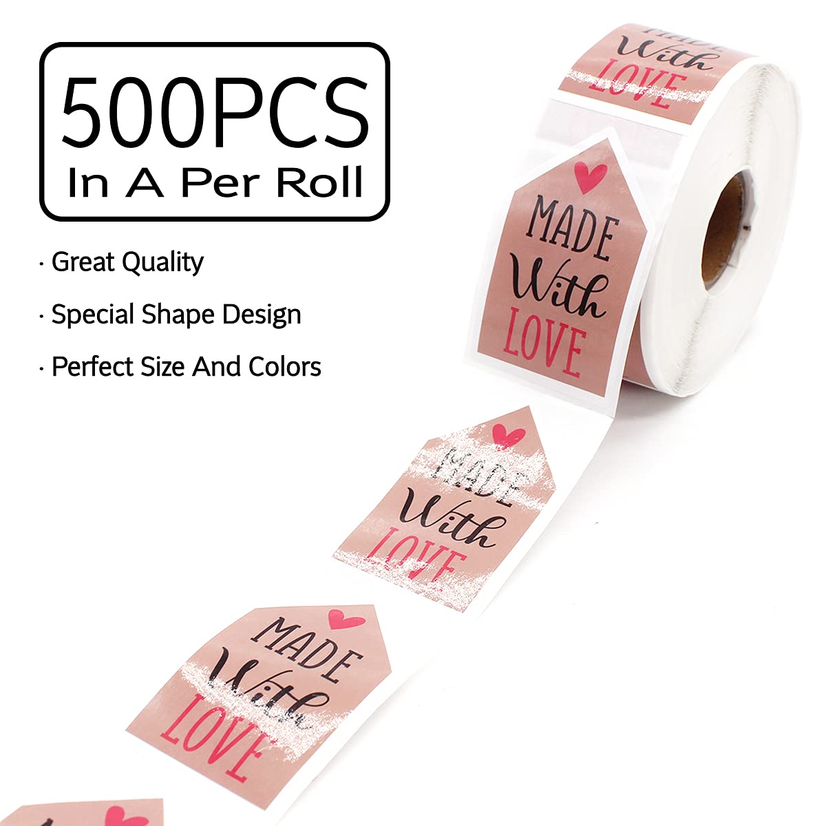 Wailozco Made with Love Stickers,Thank You Stickers,Handmade Stickers,Small Shop Stickers,Envelopes Stickers for Small Business, Online Retailers,Handmade Goods,500 Labels Per Roll