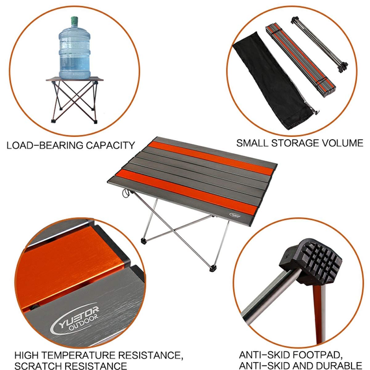 15.5" × 13.6" Portable Folding Camping Table, 2.2lbs Lightweight Compact Outdoor Table Desk up to 50.7lbs for Indoor