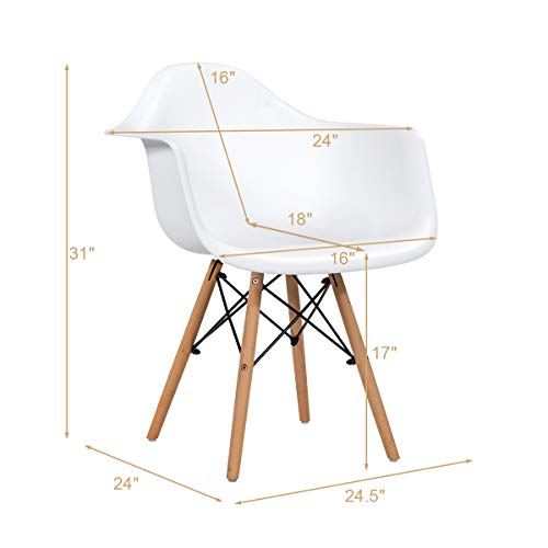 Giantex Dining Chairs Set of 4 White, Easily Assemble Modern Mid Century Dining Chairs with Wood Legs, Max Load to 330 Lbs, Plastic Kitchen Chairs with Arm for Dining Room