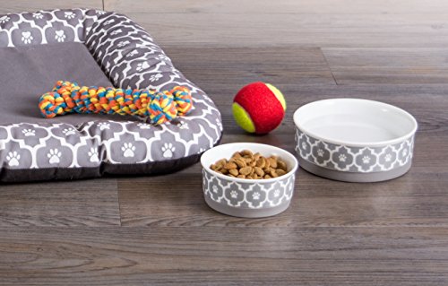 Bone Dry Lattice Pet Bowl, Removable Silicone Ring Creates Non-Slip Bottom for Secure Feeding & Less Mess, Microwave & Dishwasher Safe, Medium Set, 6x2", Gray, 2 Count