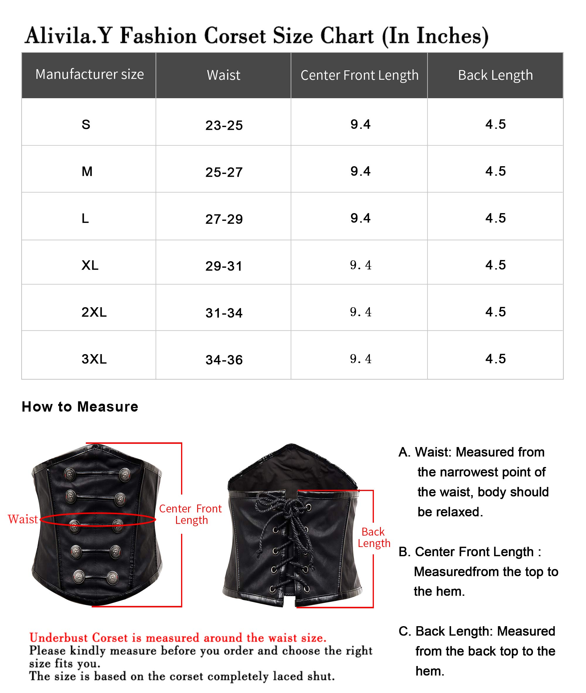 Alivila.Y Fashion Women's Faux Leather Rivet Steampunk Retro Boned Wide Corset Belt 21674-Black-M