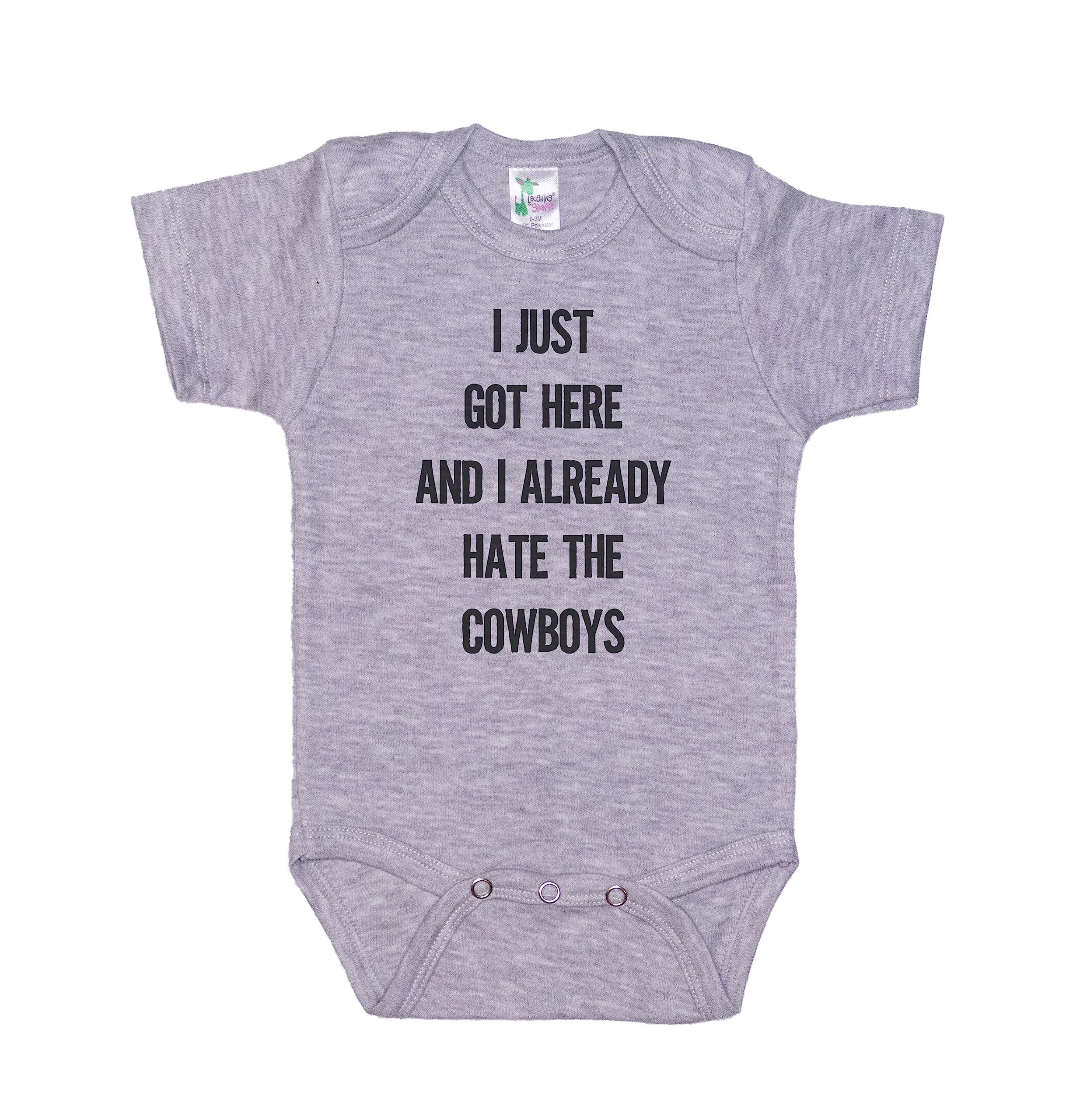 Ebenezer Fire I Just Got Here And I Already Hate The Cowboys/Eagles Onesie/Vikings Baby Outfit/Washington Bodysuit (GREY SHORT SLEEVE, 0-3M)